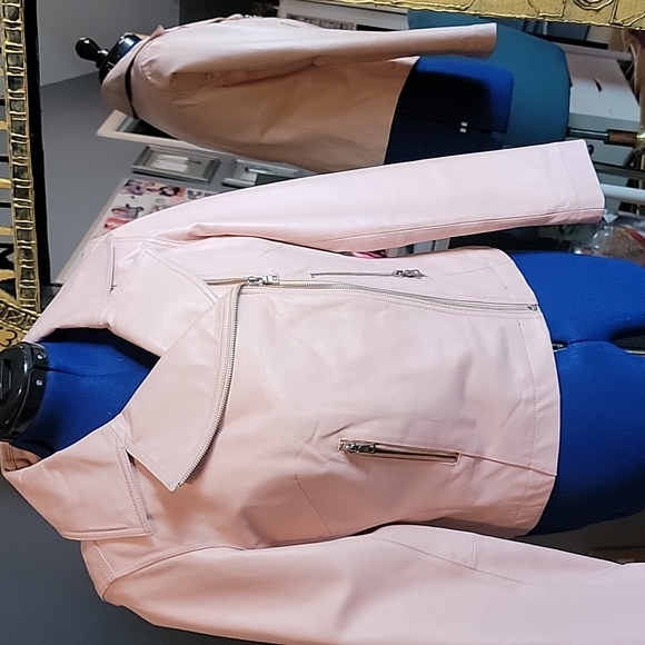 Moda International | Jackets & Coats | Blush Pink Leather Biker Jacket ...